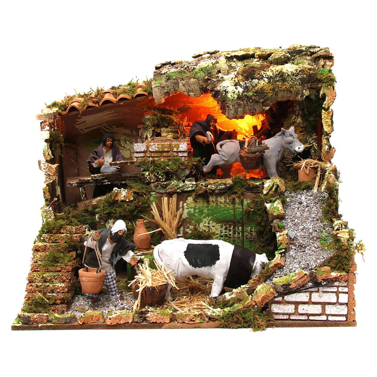 Illuminated Nativity Scene with 3 Farmers 12 cm Cow and | online sales ...