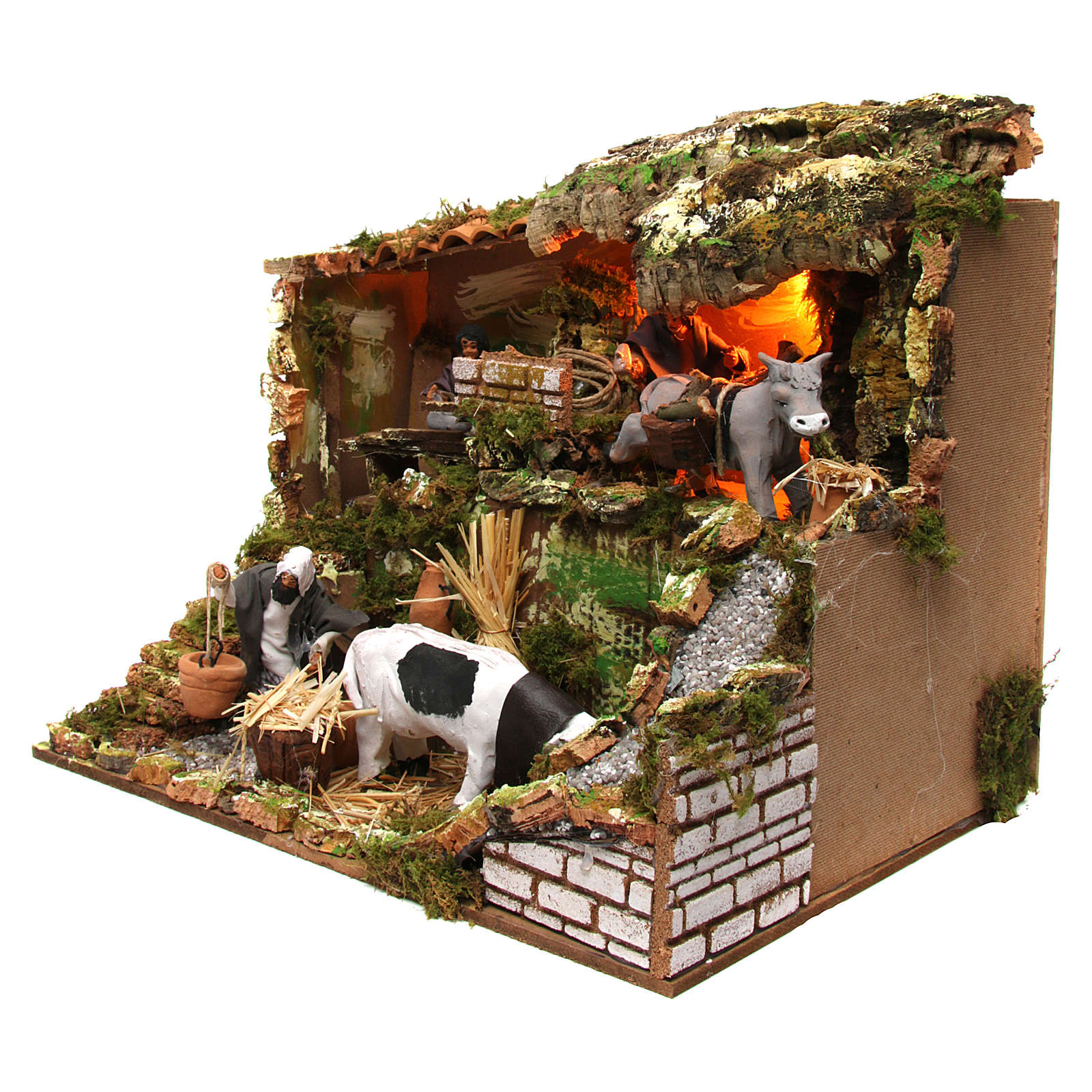 Illuminated Nativity Scene with 3 Farmers 12 cm Cow and | online sales ...