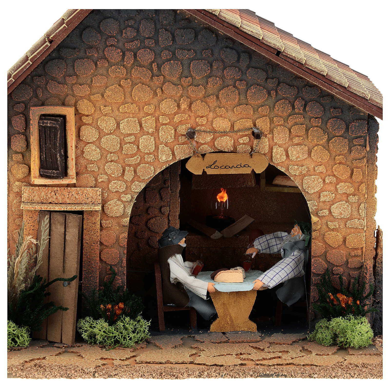 Inn with fire and figurines in motion, 8 cm nativity | online sales on ...