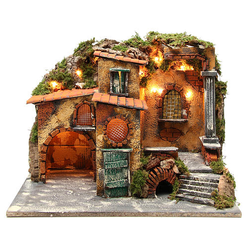Rustic nativity village, illuminated with stable 36x51x35cm | online ...