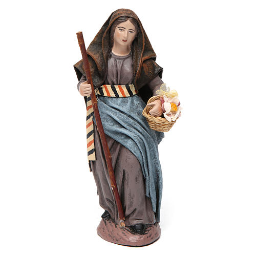 Shepherdess with basket and stick in terracotta for Nativity Scene 14 ...
