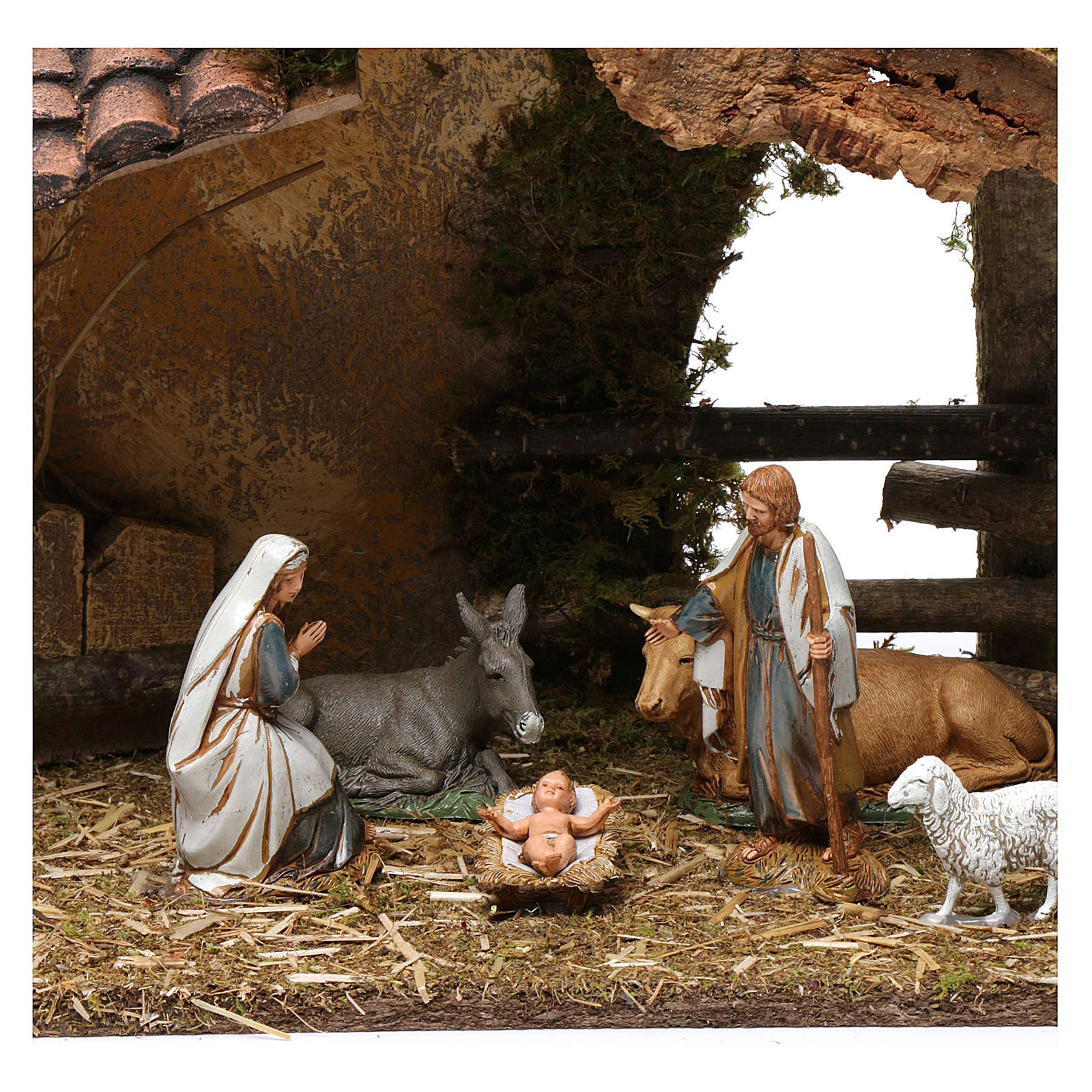Stable with tiled roof and fences and Nativity scene, | online sales on ...