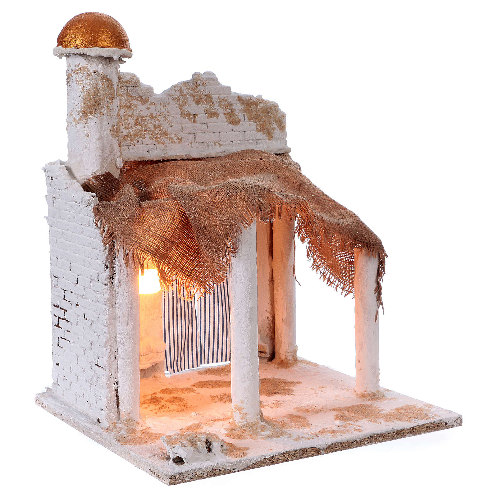 Neapolitan nativity house with dome and lights 40x30x30 cm | online ...