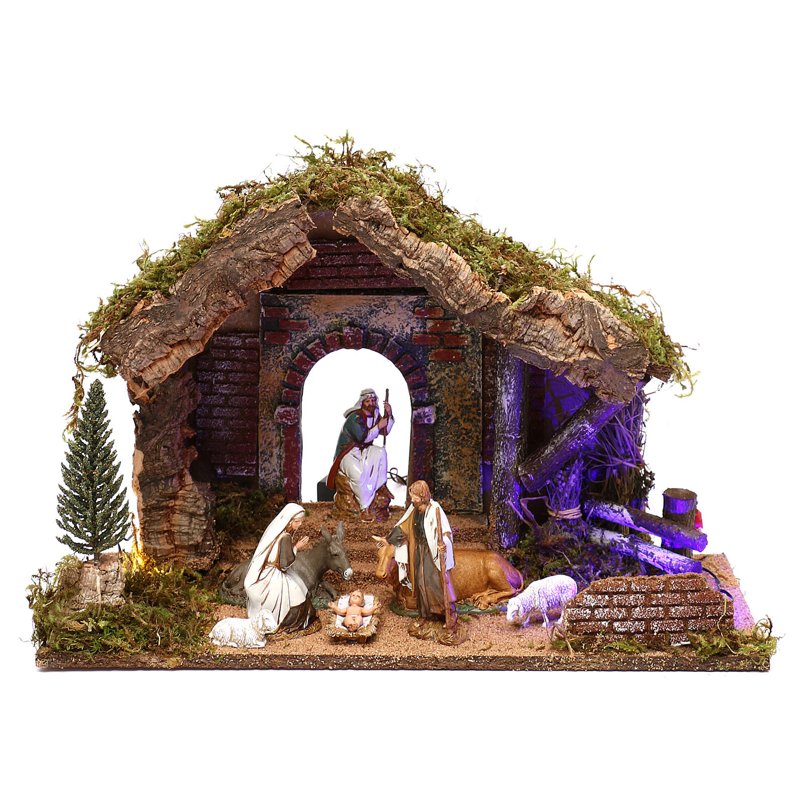 Nativity stable with doorway nighttime scene, 10 cm | online sales on ...