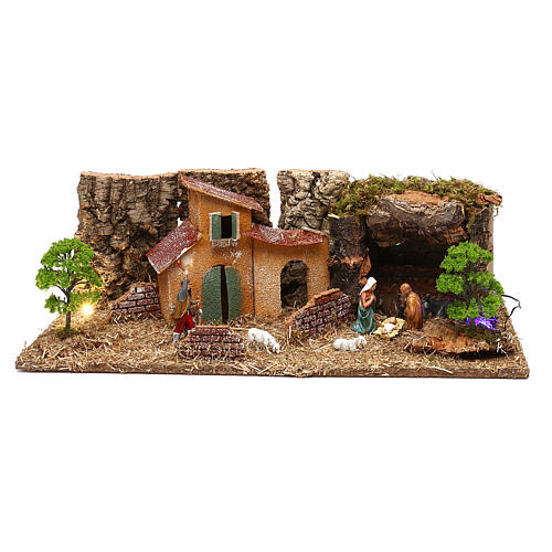 Nativity village with a house and night lights, for 7 cm nativity ...