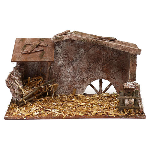 Nativity stable with straw and fence 20x35x20 cm, for 12 cm nativity ...