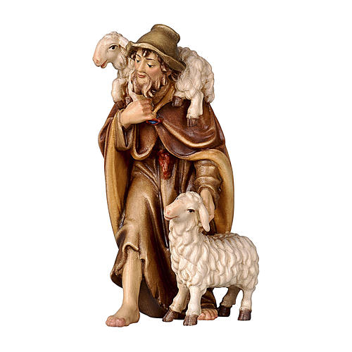 Pastore con pecore in legno dipinto presepe Rainell 9 cm Valgardena ...