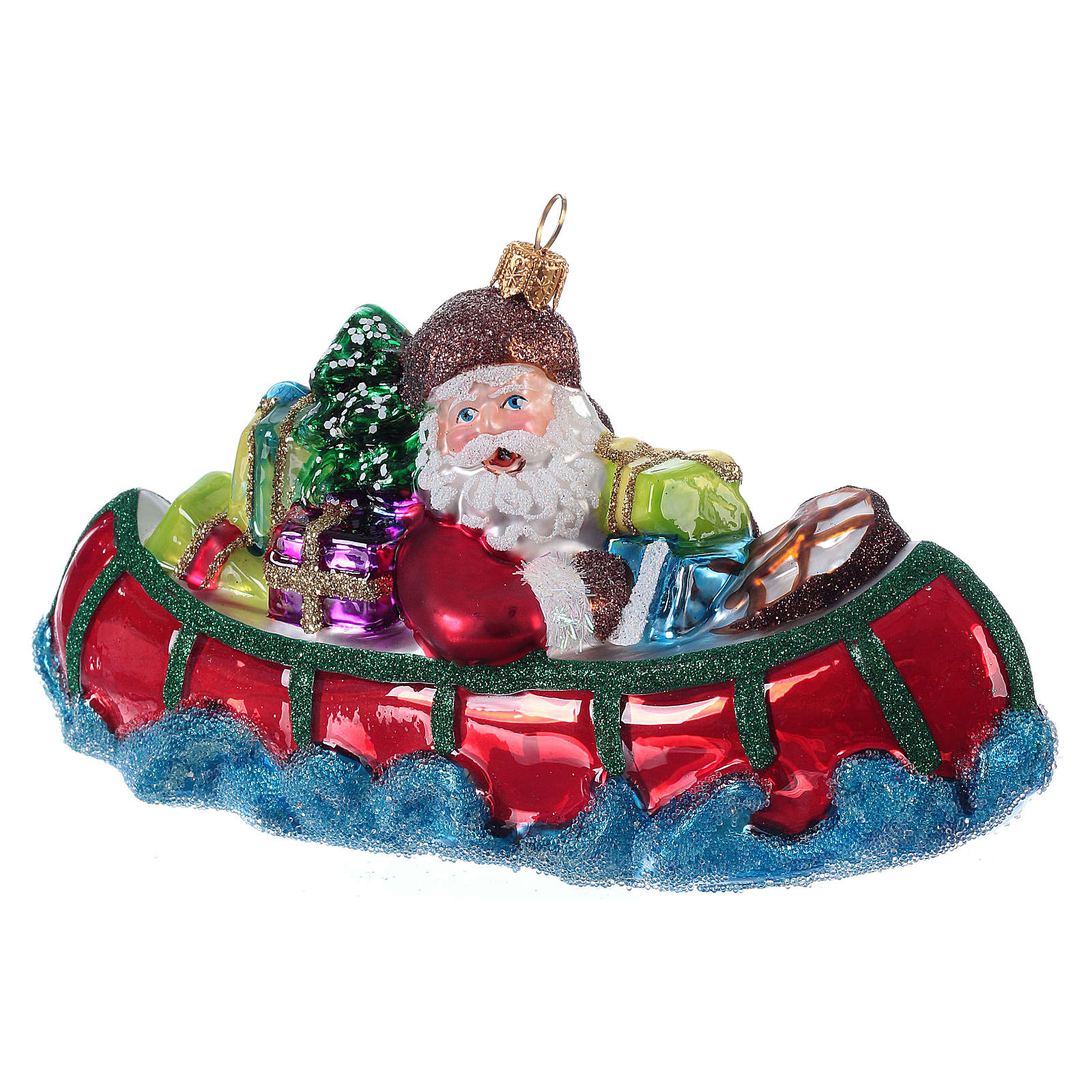 Santa Claus in Canoe Christmas Tree Ornament blown glass | online sales ...