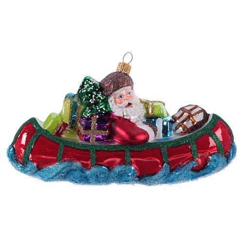 Santa Claus In Canoe Christmas Tree Ornament Blown Glass Online Sales On