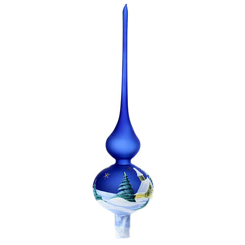 Christmas tree topper painted blown glass 35 cm blue | online sales on ...