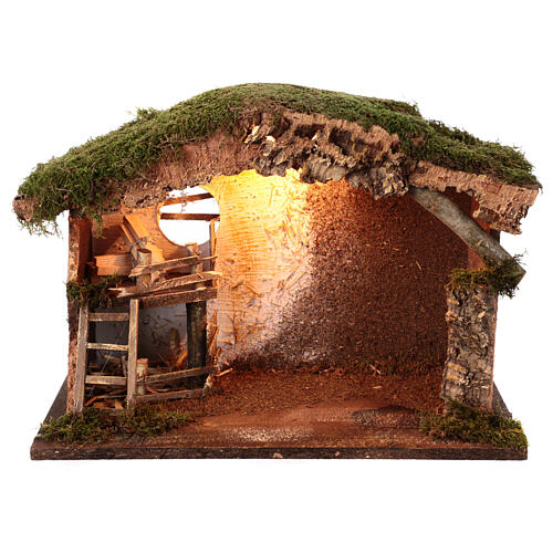 Nativity scene stable with LED light 30x40x20 cm for 10-12 cm statues ...