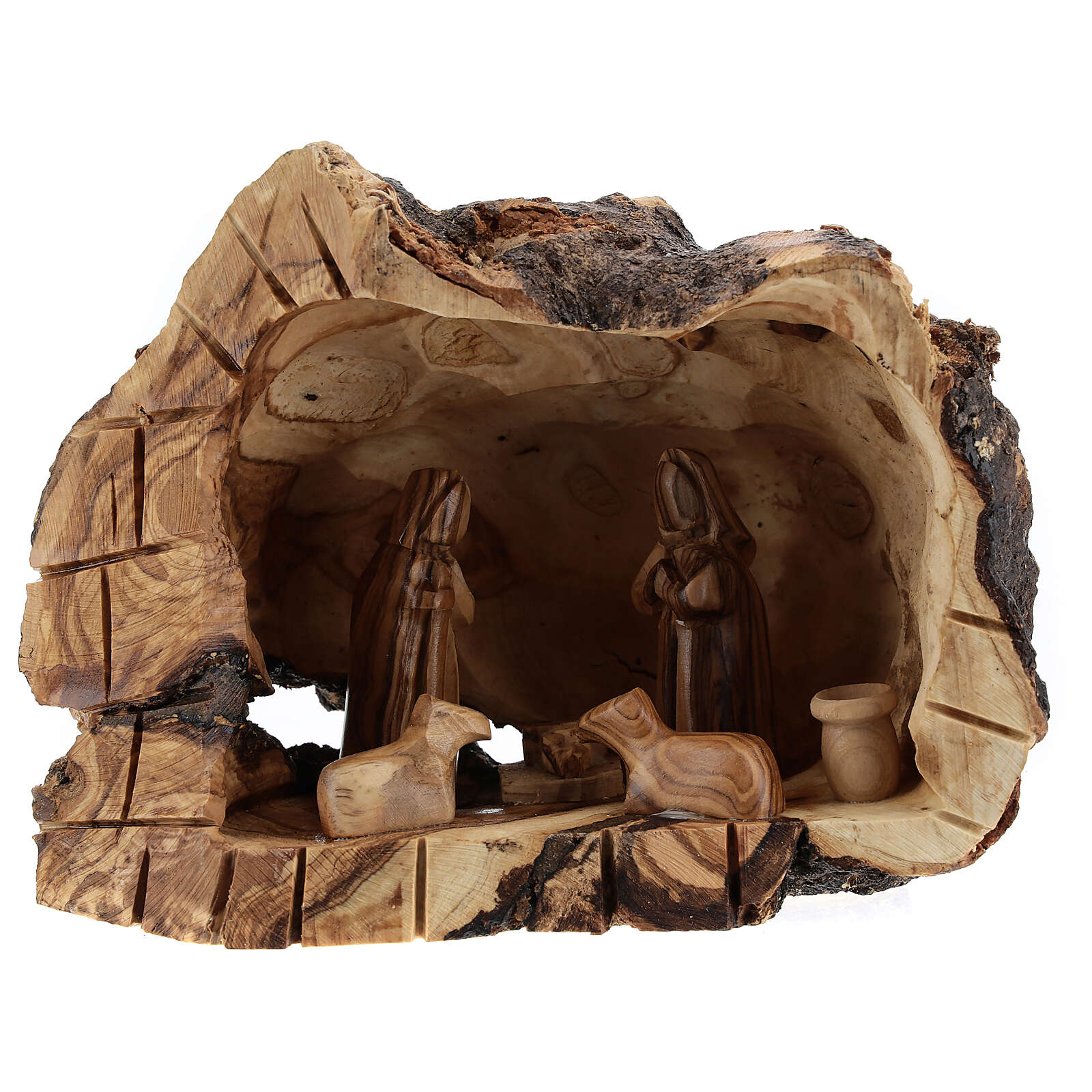 Natural wood stable with Holy Family 6 cm Bethlehem olive | online ...
