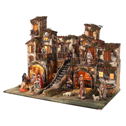 Neapolitan Nativity Scene with 8 characters and setting of 45x60x35 cm ...