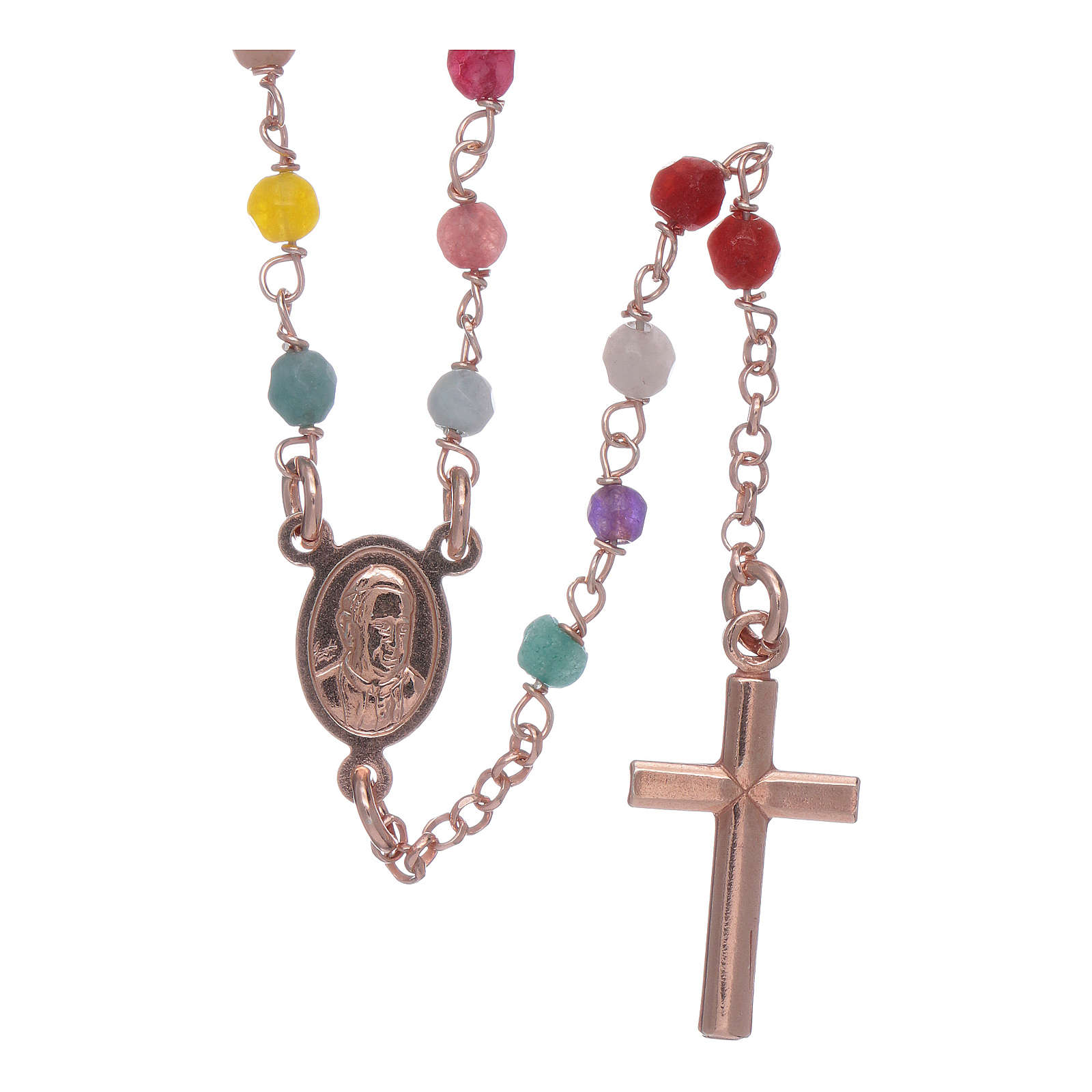 Classic AMEN rosary in 925 sterling silver rosè with agate | online ...