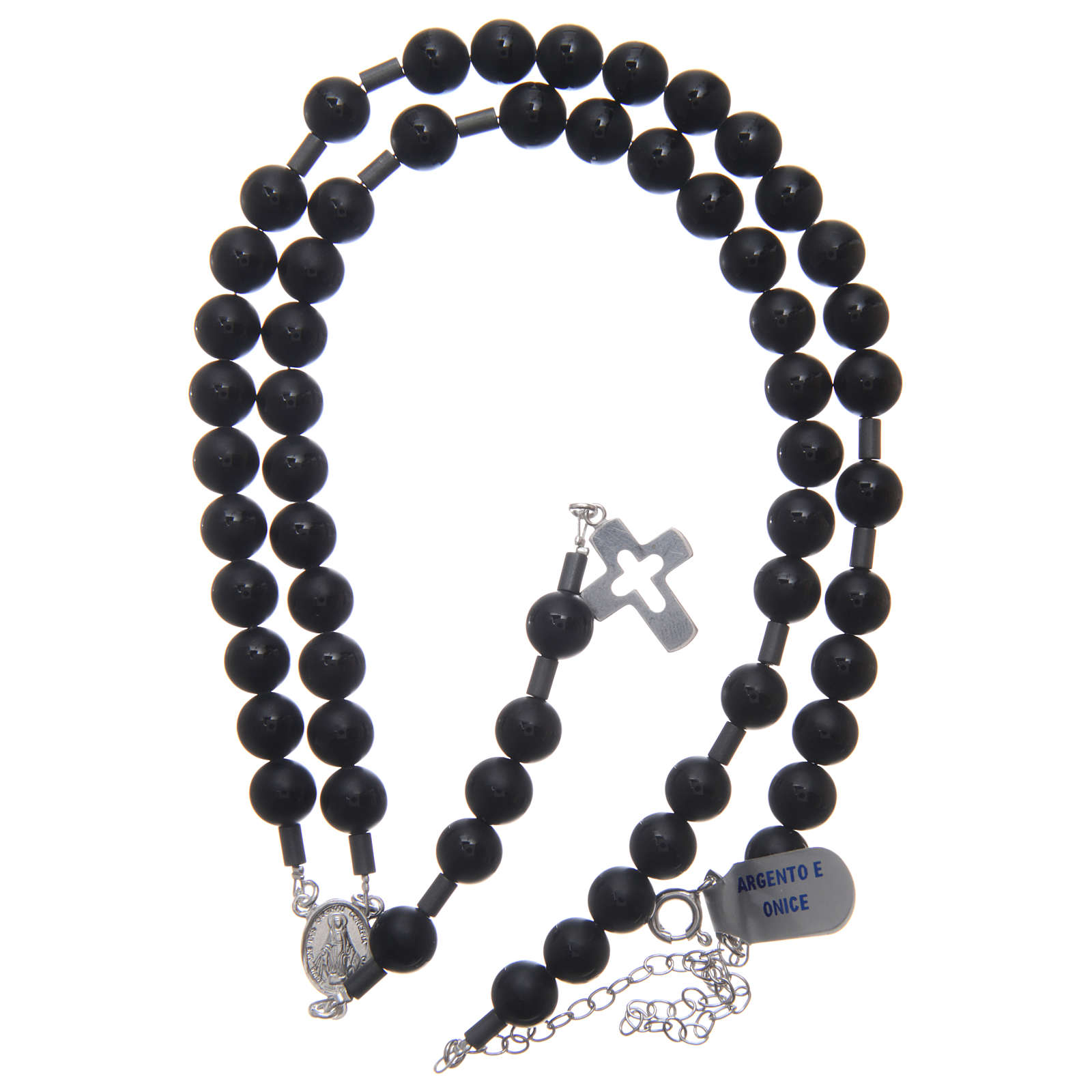 Rosary for men in 925 sterling silver with onyx beads wire | online ...