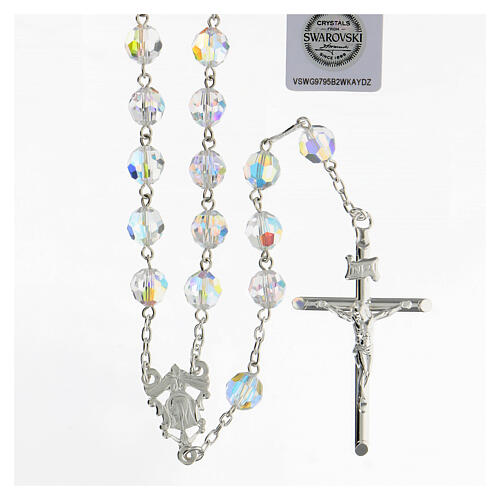 Rosary 925 silver white strass 8 mm beads ornate cross | online sales ...