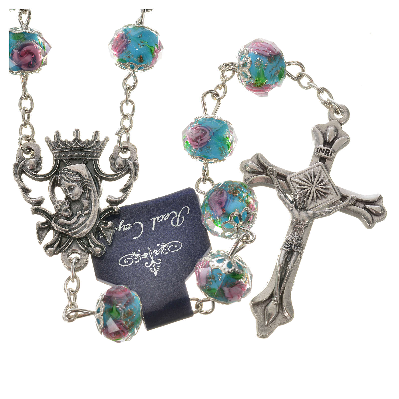 Rosary beads in light blue crystal with rose, 10mm | online sales on ...