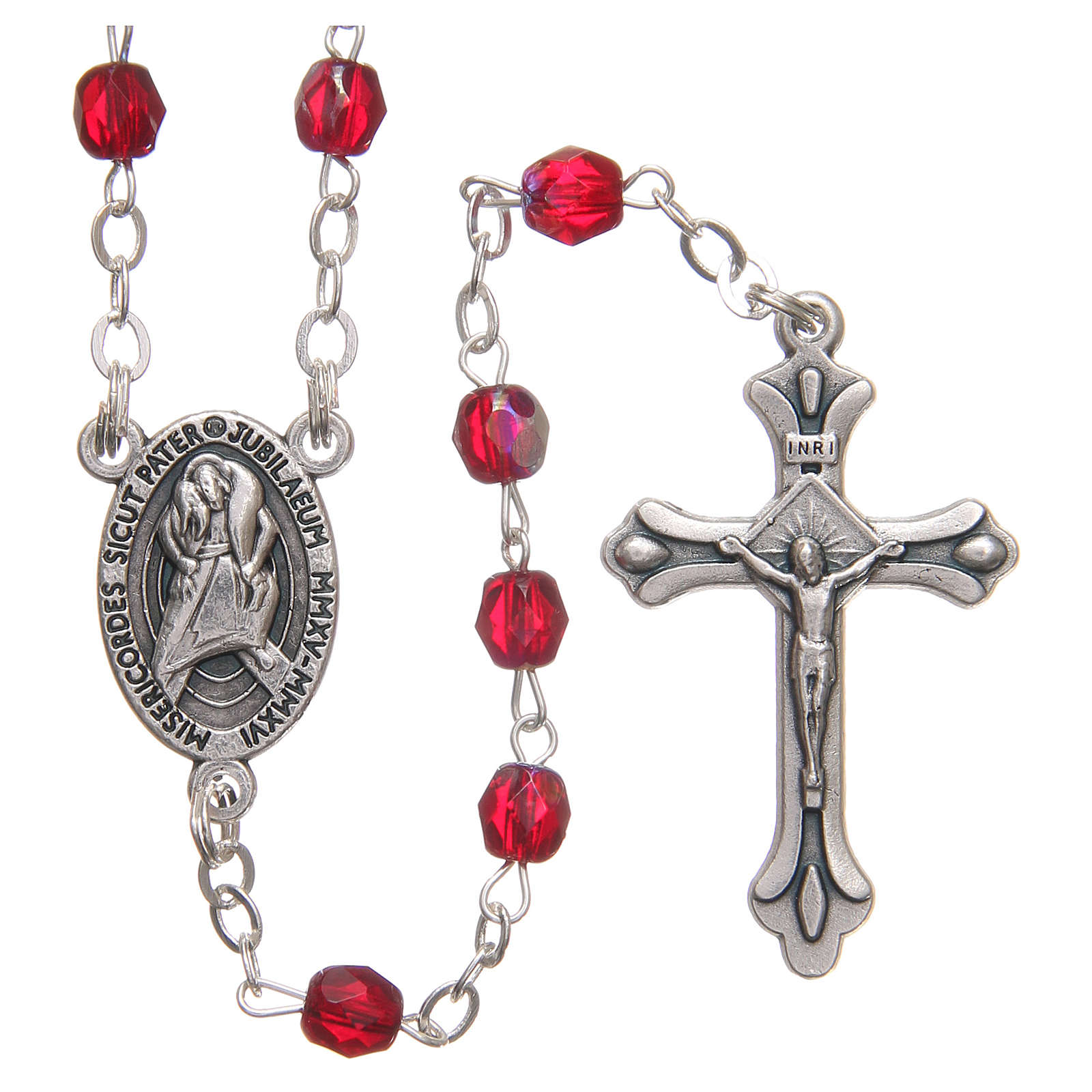 Rosary beads in iridescent crystal with Jubilee symbol 4mm ruby red ...