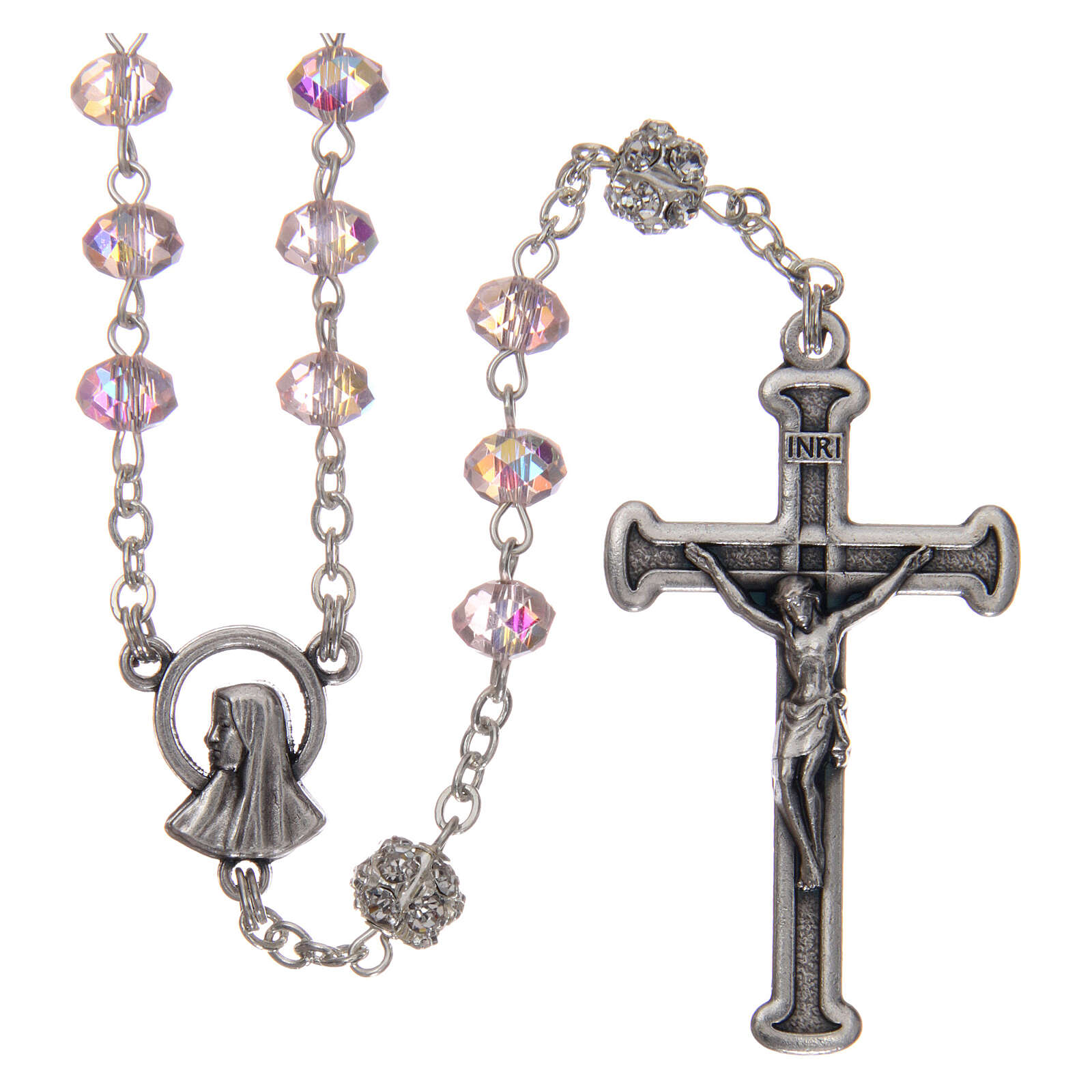 Metal rosary with pink crystal beads | online sales on HOLYART.com