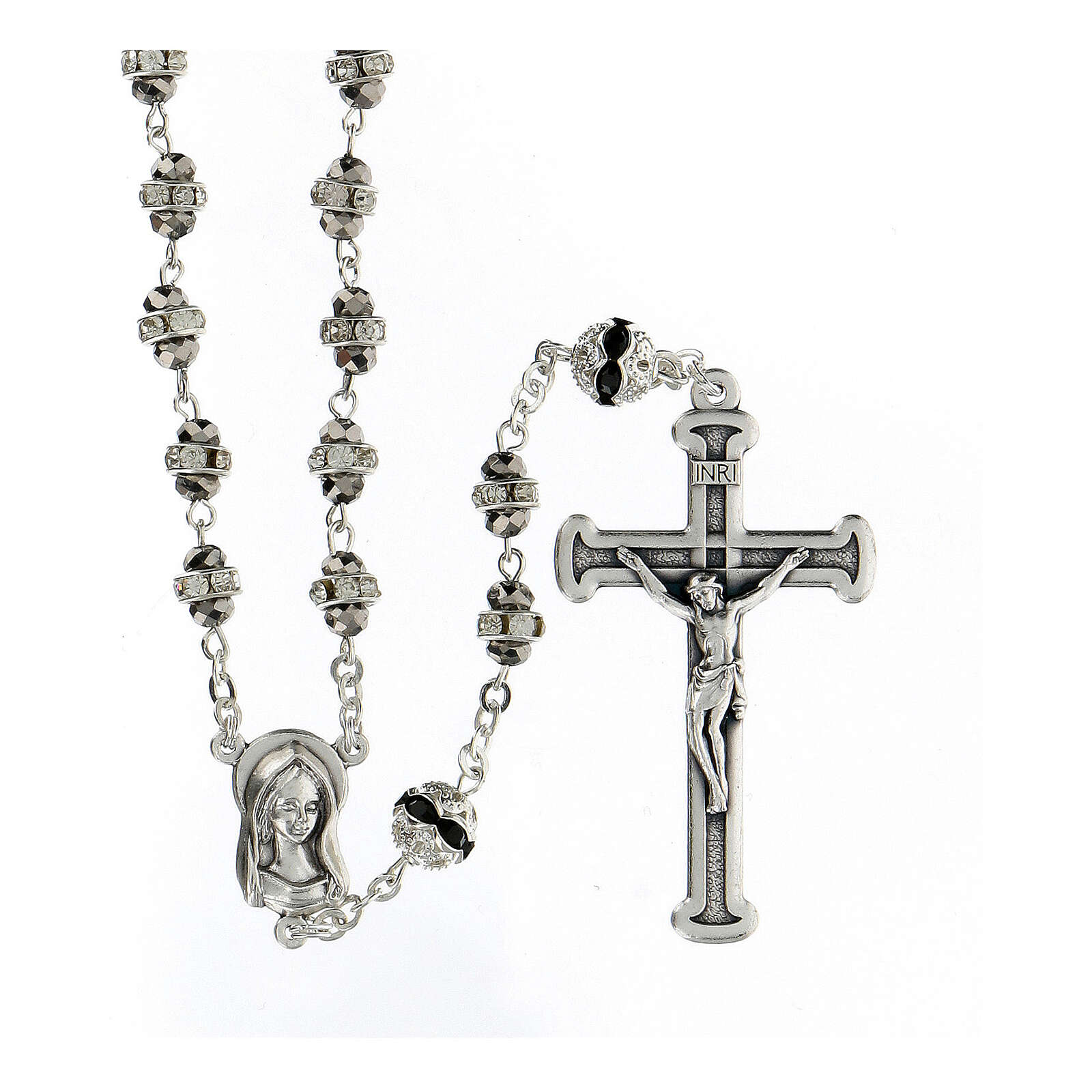 Rosary in metal with rhinestones, steel colour | online sales on ...