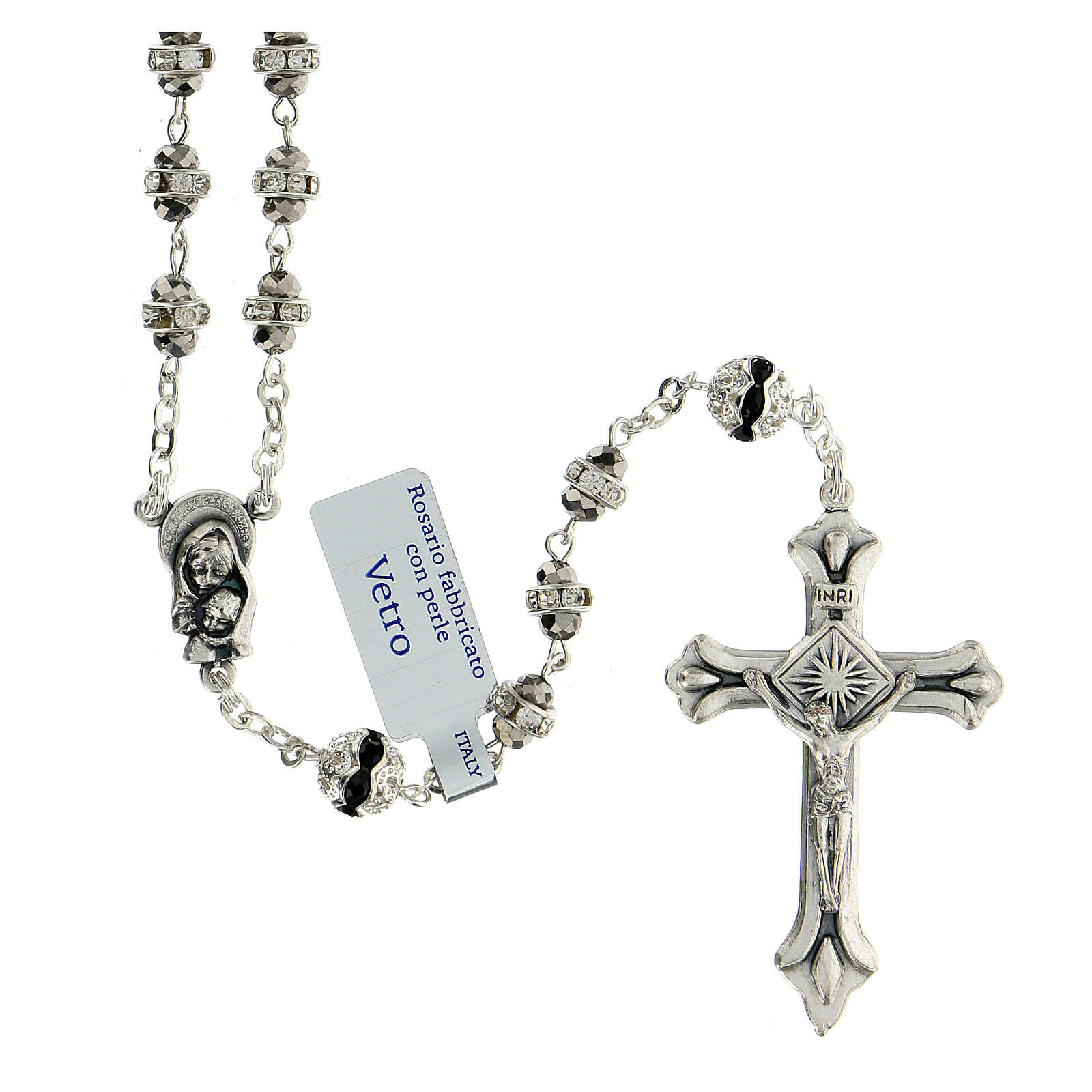 Rosary in metal with rhinestones, steel colour | online sales on ...