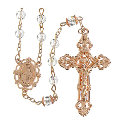 Miraculous Mary rosary rose gold color with 6mm crystal beads | online ...