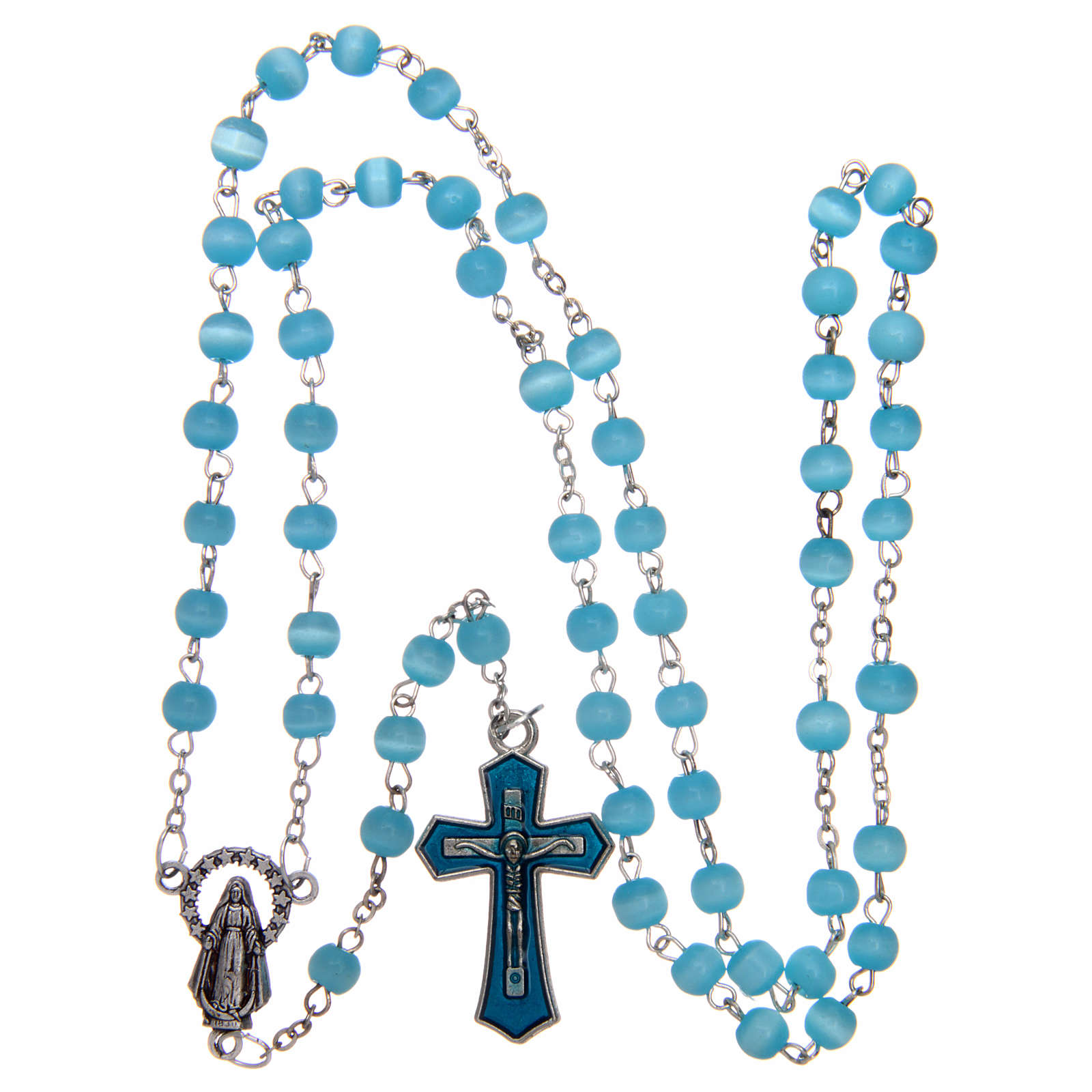 Glass rosary with round light blue beads 5 mm | online sales on HOLYART ...