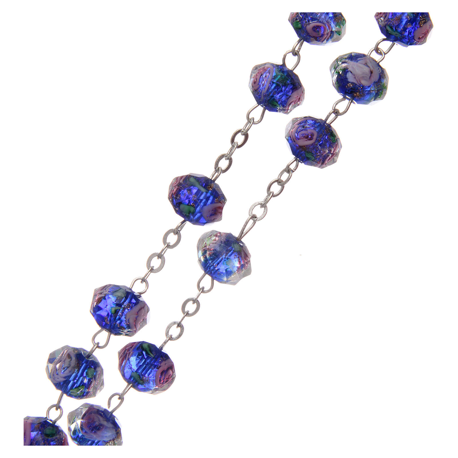 Glass rosary blue beads with roses 9 mm | online sales on HOLYART.com