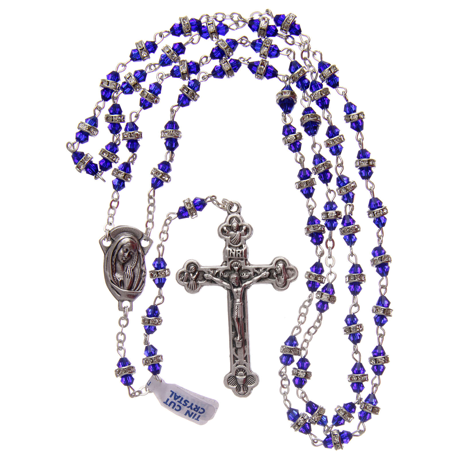 Rosary blue semi-crystal beads with rhinestones 9x5 mm | online sales ...