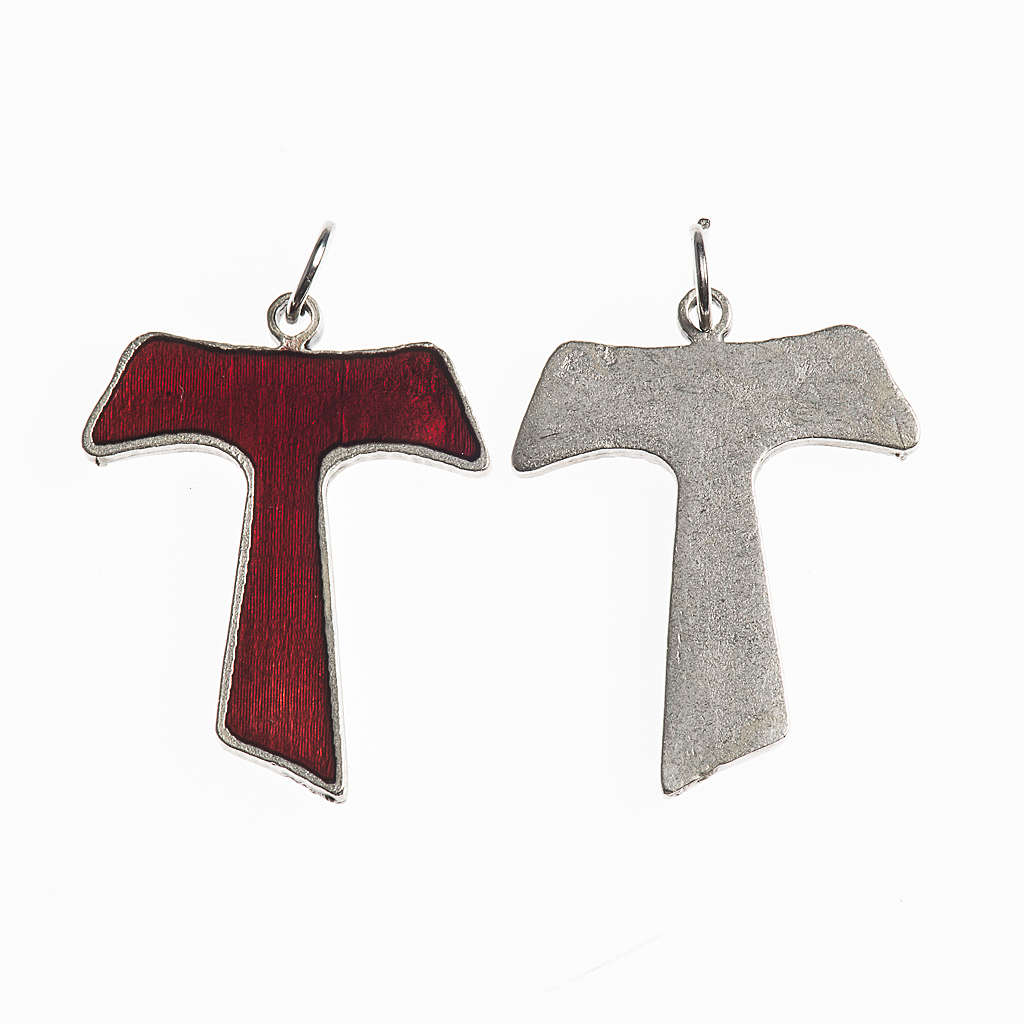 Tau cross, 26mm, galvanic antique silver, red enamel. | online sales on ...