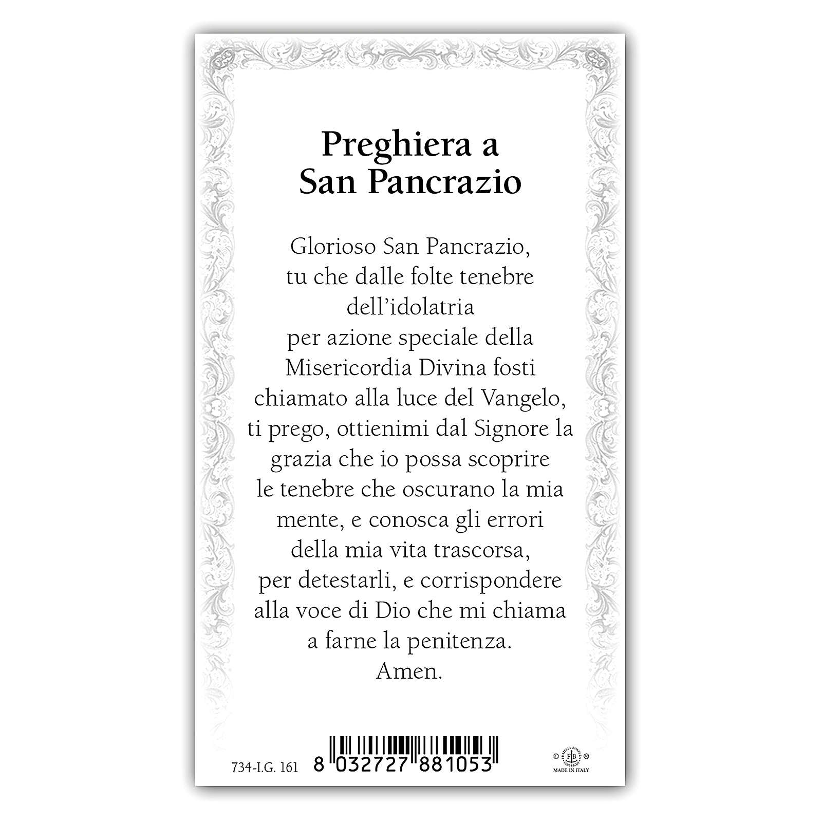Holy card, Saint Pancras, Prayer ITA, 10x5 cm | online sales on HOLYART.com