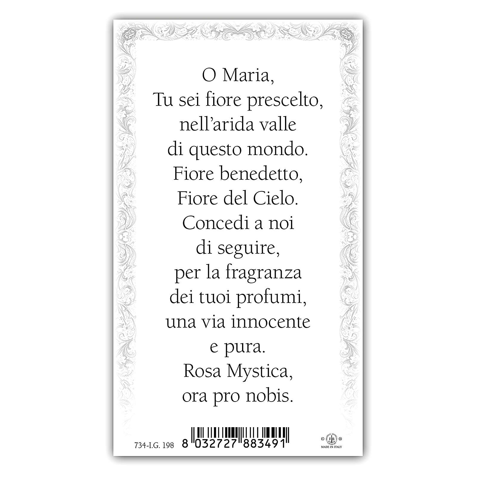 Holy card, Mary Mystic Rose, Prayer ITA 10x5 cm | online sales on HOLYART.com