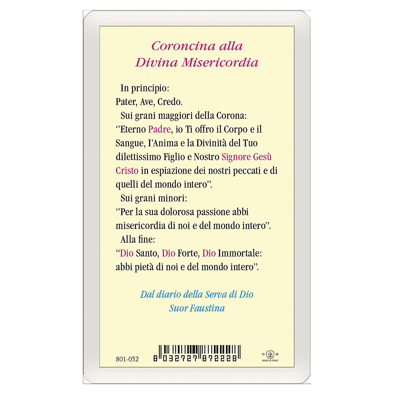 Image votive Jésus Miséricordieux Chapelet Divine | vente en ligne sur ...