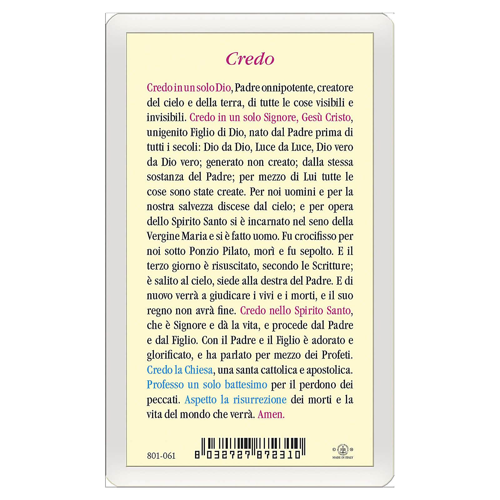 Estampa religiosa Trinidad Credo ITA 10x5 | venta online en HOLYART