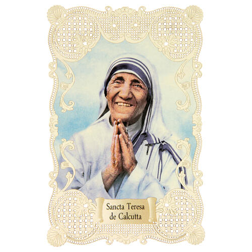 Holy card of Saint Teresa of Calcutta with lace decoration, 4x3 in | online sales on HOLYART.co.uk