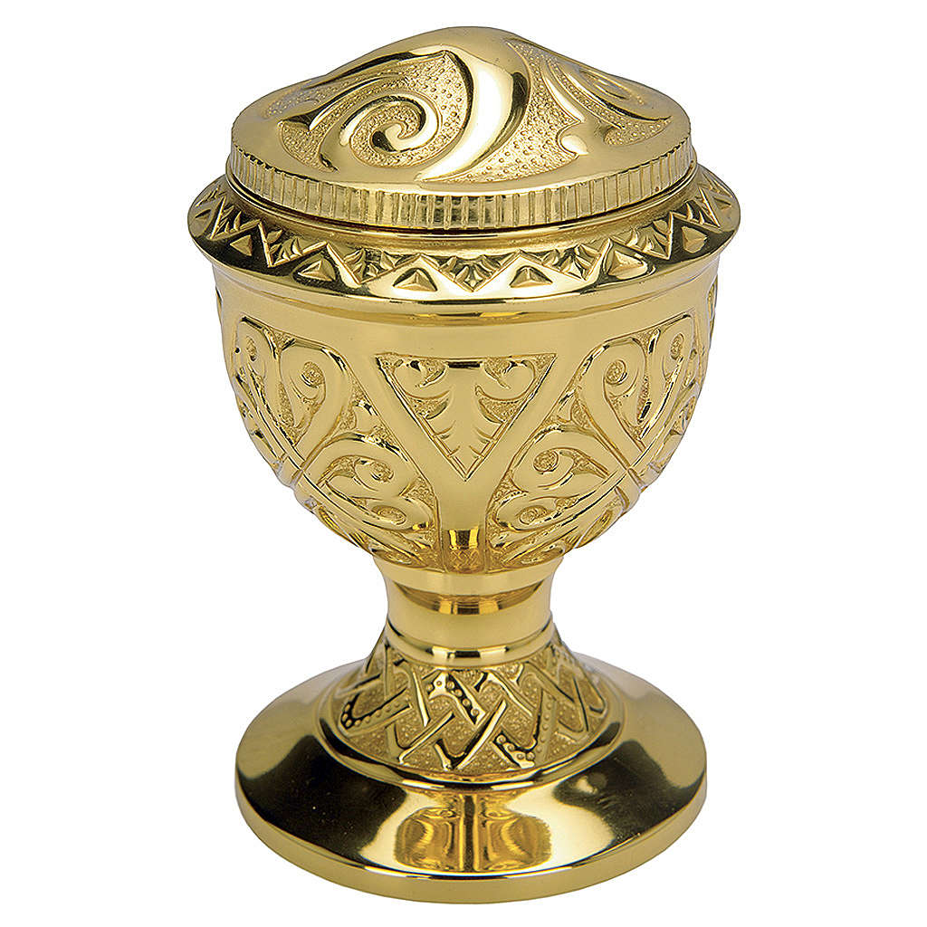 Ampoule huile Saint Chrême laiton doré décors baroques Molina | vente ...