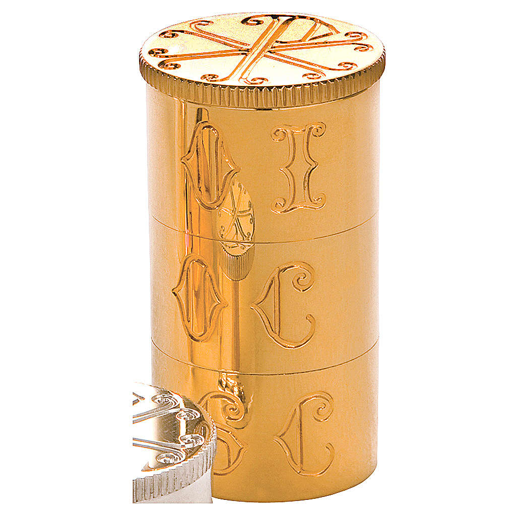 Molina confirmation oil holder with ring in golden brass with PAX ...