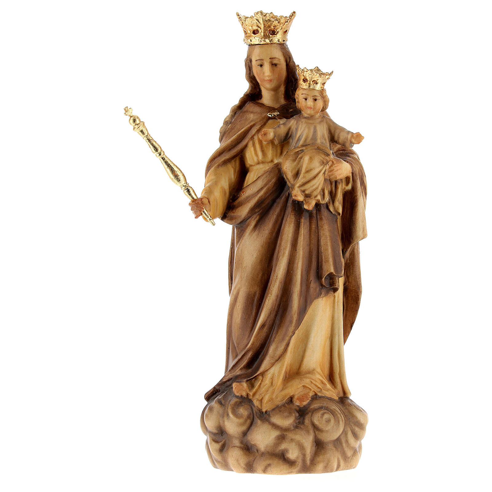 Estatua María Auxiliadora de madera de la Val Gardena, acabado con ...