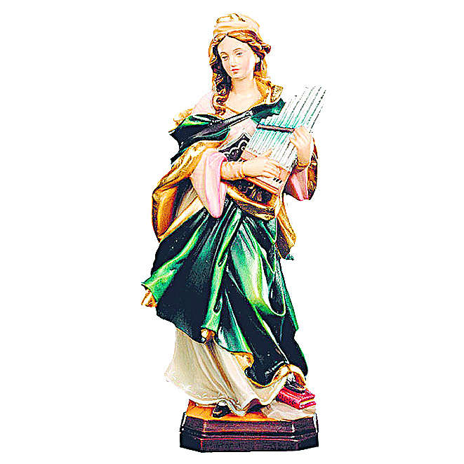 Saint Cecilia with musical instrument painted wood statue, | online ...