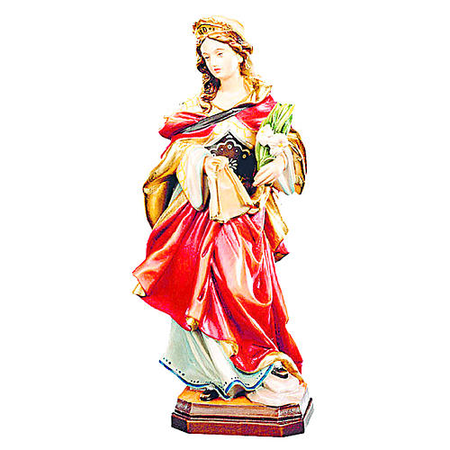Saint Dorothea with flowers painted wood statue, Val Gardena | online ...