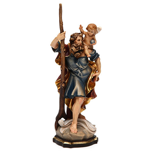 Saint Christopher statue in coloured wood | online sales on HOLYART.co.uk