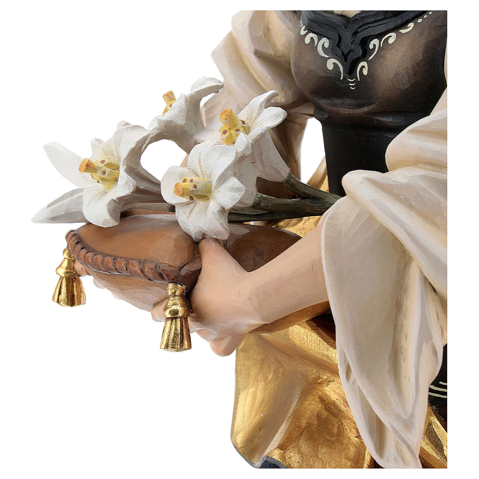 Saint Silvia Statue with Lilies wood painted Val Gardena | online sales ...
