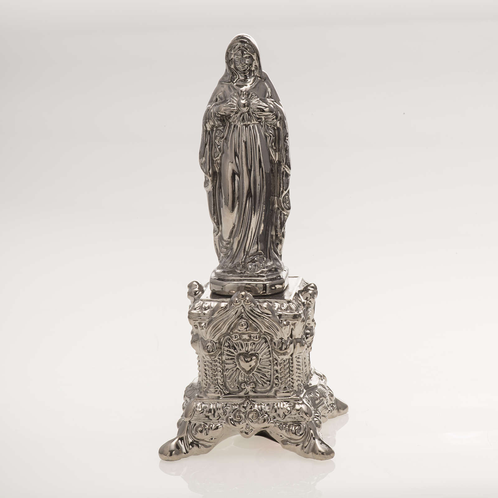 Ceramic statue, platinum colour, Sacred Heart of Mary on throne ...