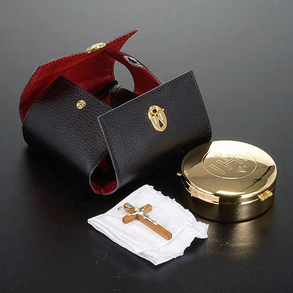 Pyx burse in black leather with pyx, 9 cm | online sales on HOLYART.co.uk