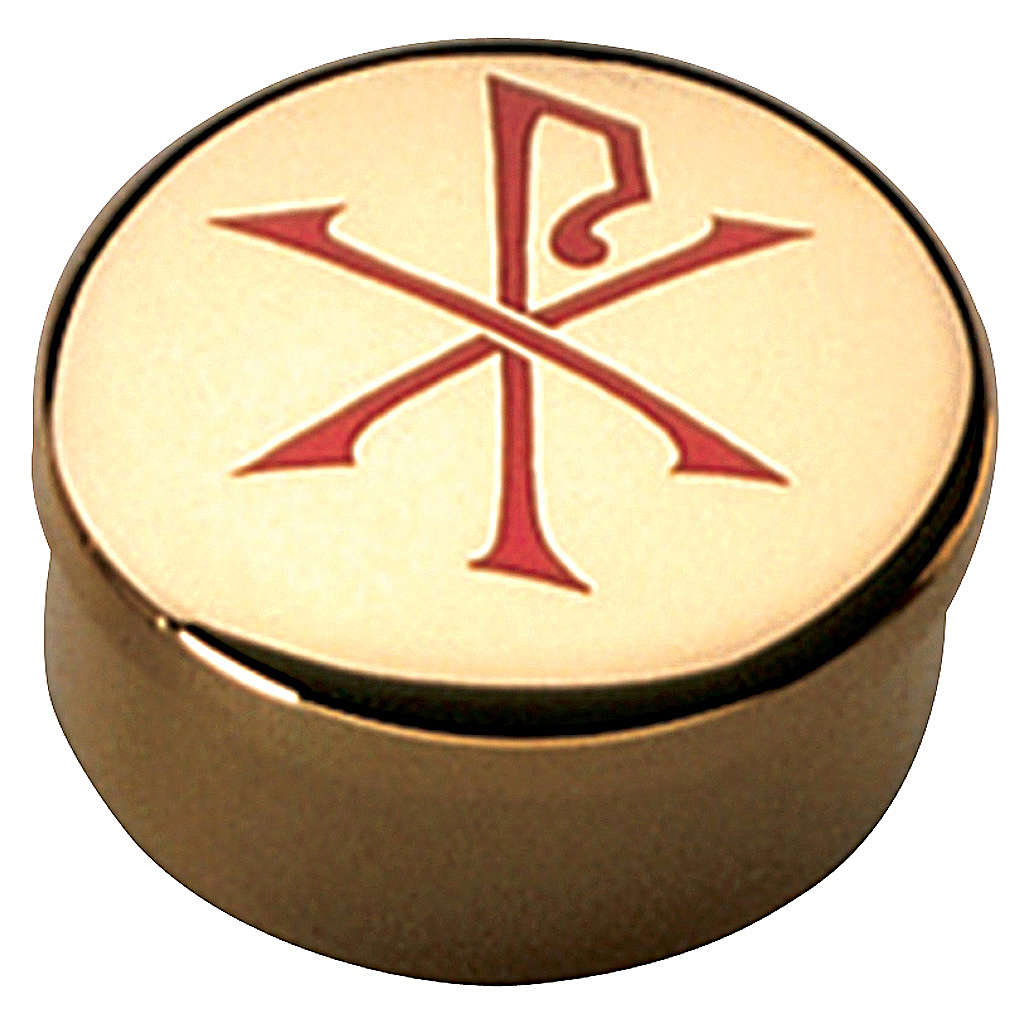 Pyx for hosts in golden brass with red enamel and Pax symbol 5cm Molina ...