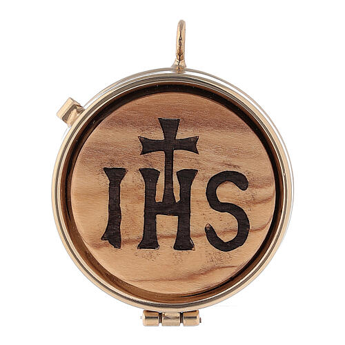 Pyx olive wood plaque IHS symbol 5 cm | online sales on HOLYART.com