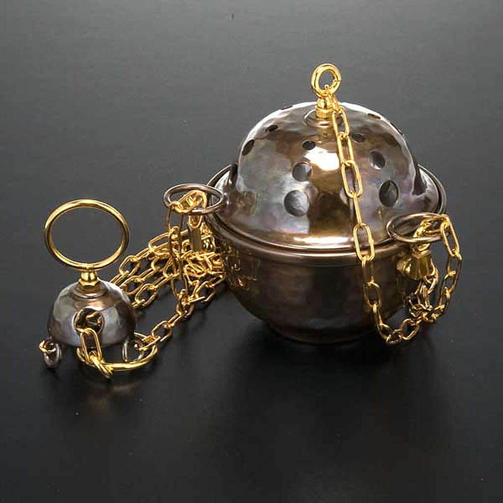 Censer and boat in embossed brass | online sales on HOLYART.co.uk