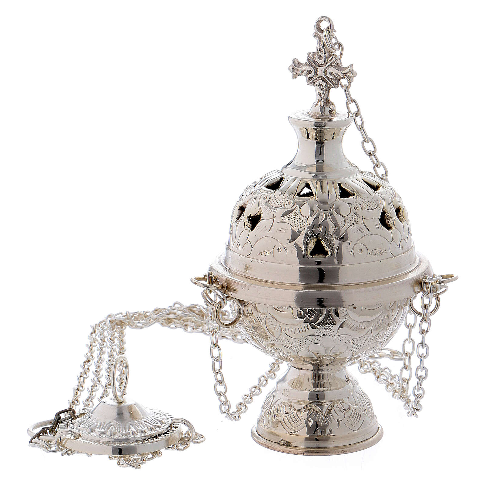 Thurible with cross silver-plated brass 8 in | online sales on HOLYART.com