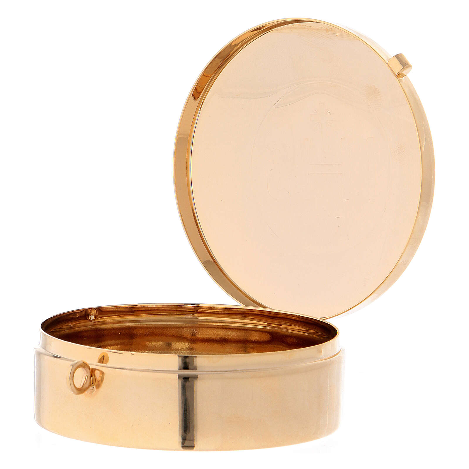 Golden brass pyx with case in black leather and satin | online sales on ...