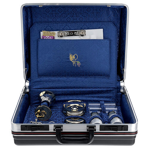 ABS briefcase with blue moiré lining, travel mass kit, 45x40x20 cm ...